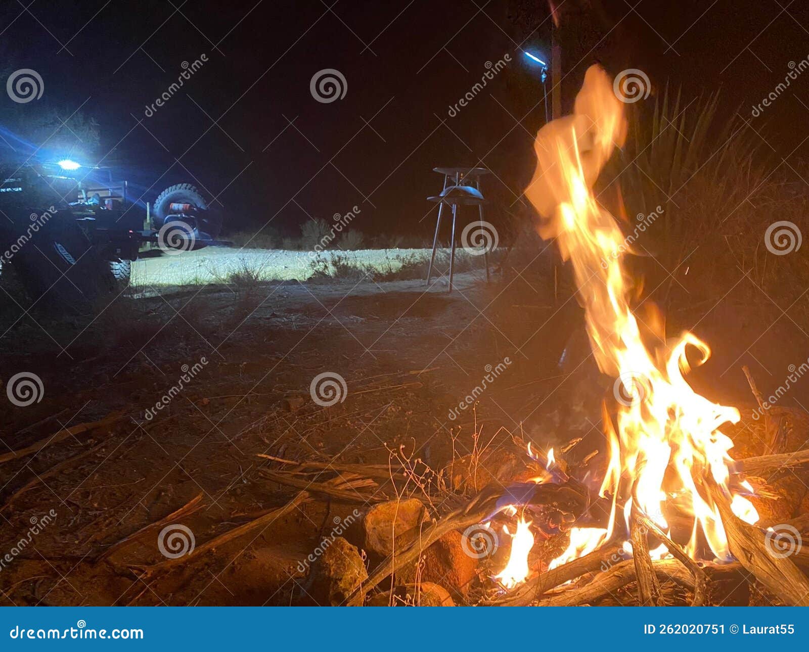 Fire Crackling in an Open Pit at Night! Stock Image - Image of light ...