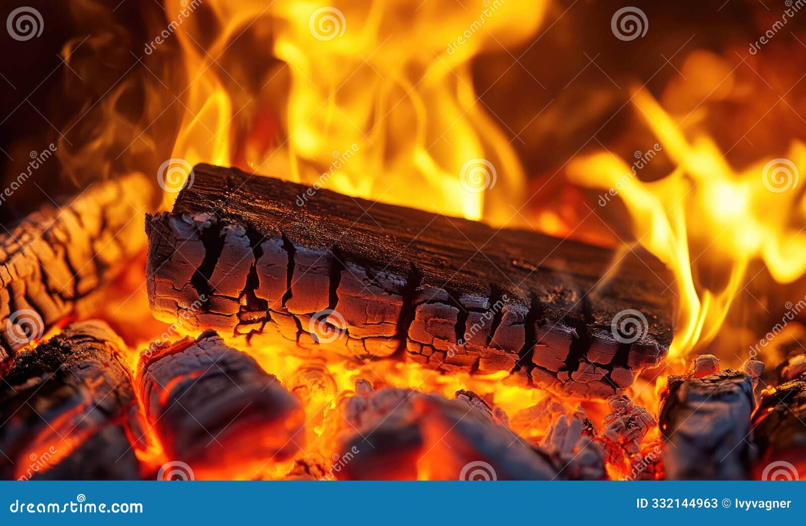 Fire Crackling in a Rustic Stone Hearth, Glowing Embers Stock Image ...