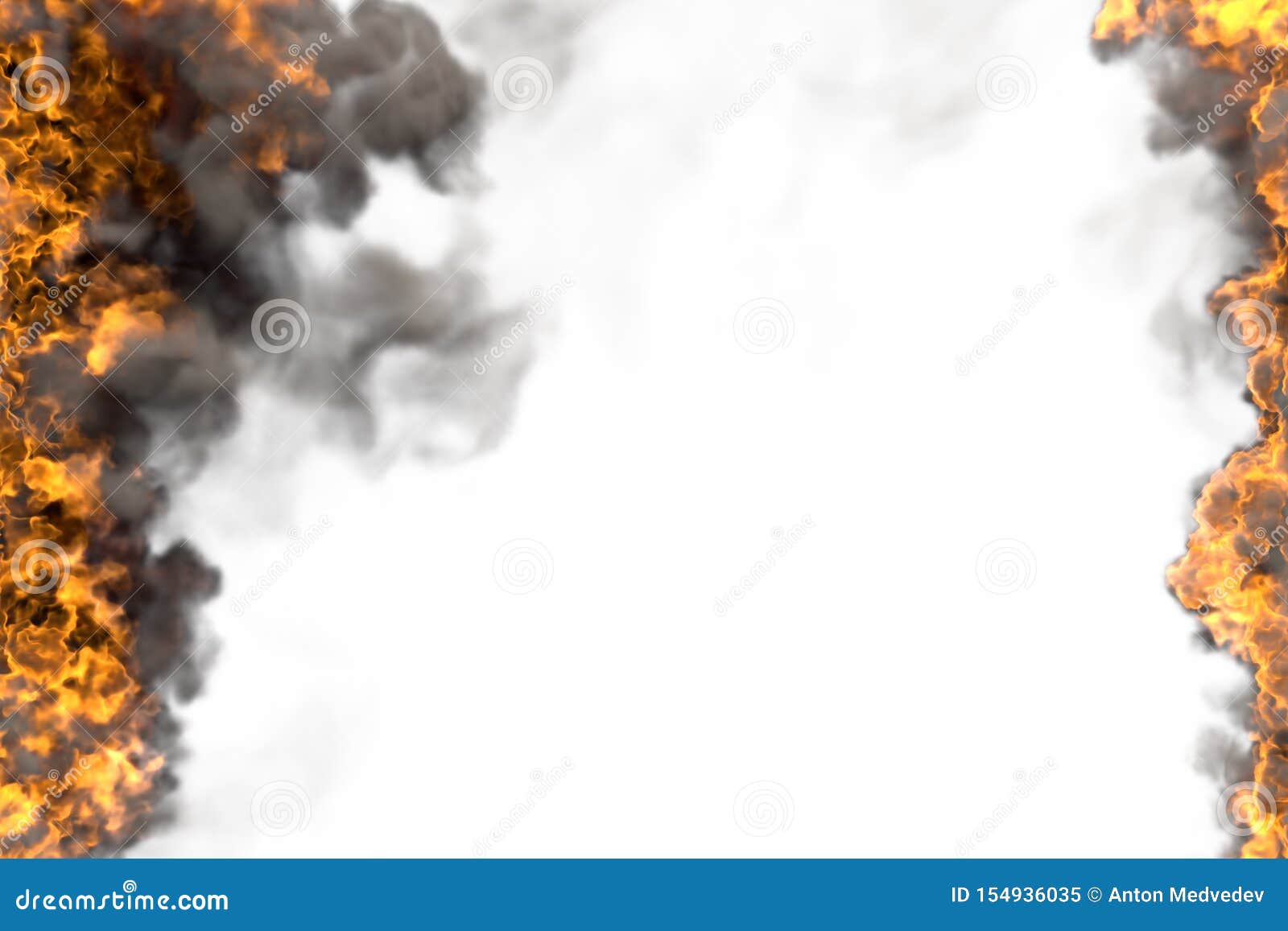 Mystery Glowing Wild Fire with Heavy Smoke Frame Isolated on White ...