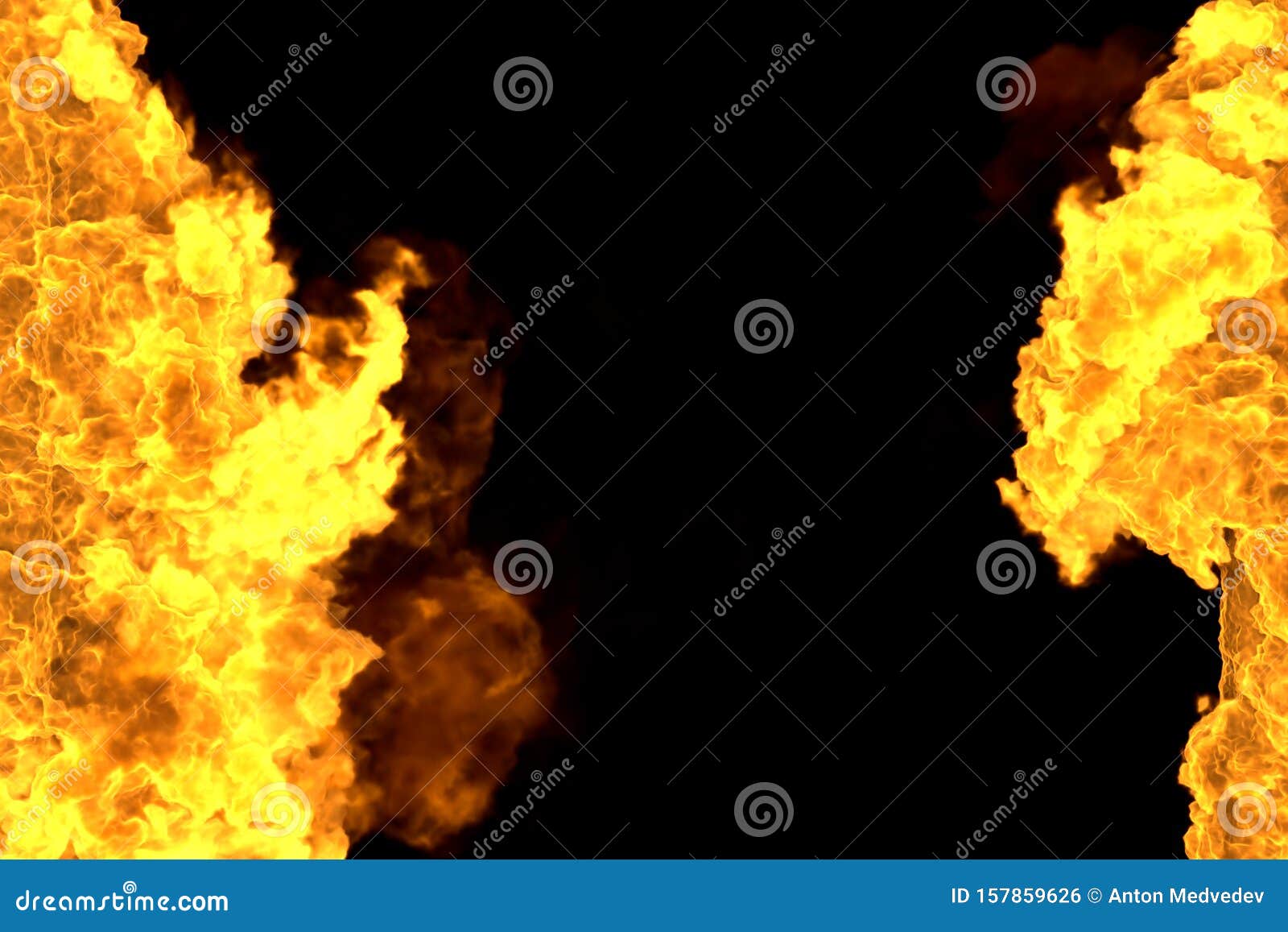 Fire 3D Illustration of Cosmic Glowing Fire Frame Isolated on Black ...