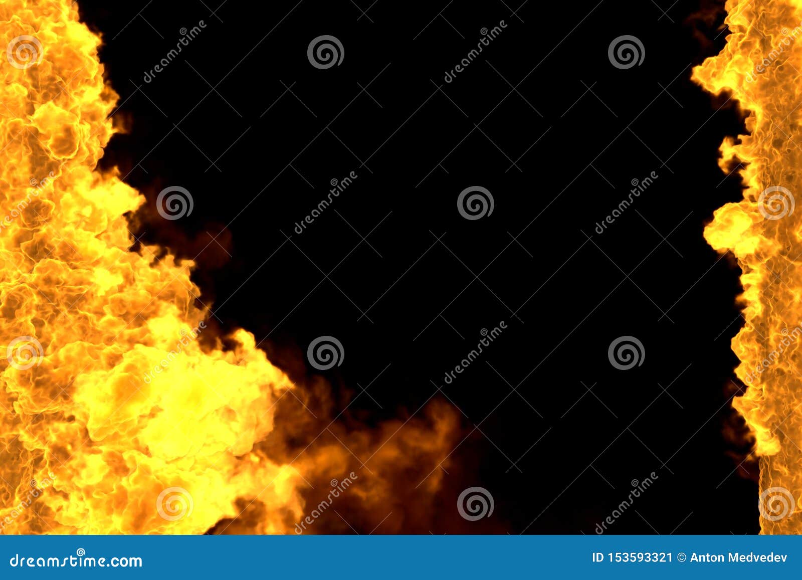 Fire 3D Illustration of Mystical Blazing Hell Frame Isolated on Black ...