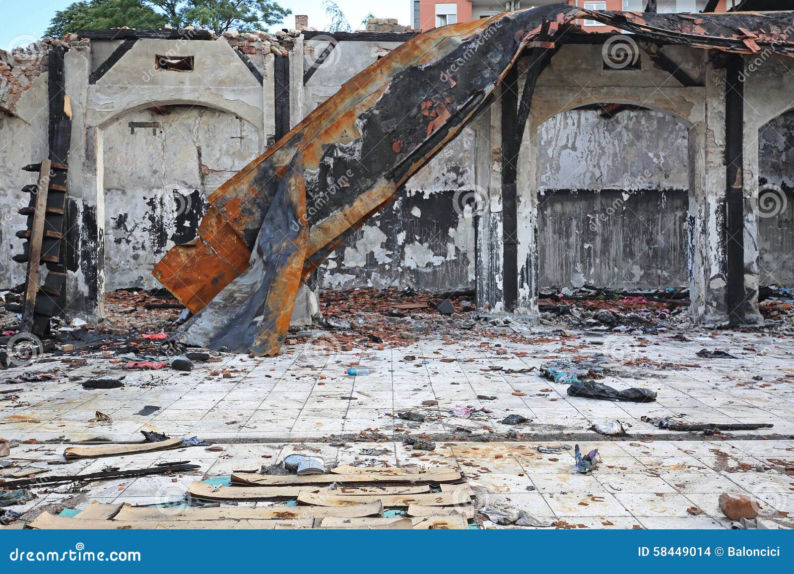 Fire Damage Building stock photo. Image of collapsed - 58449014