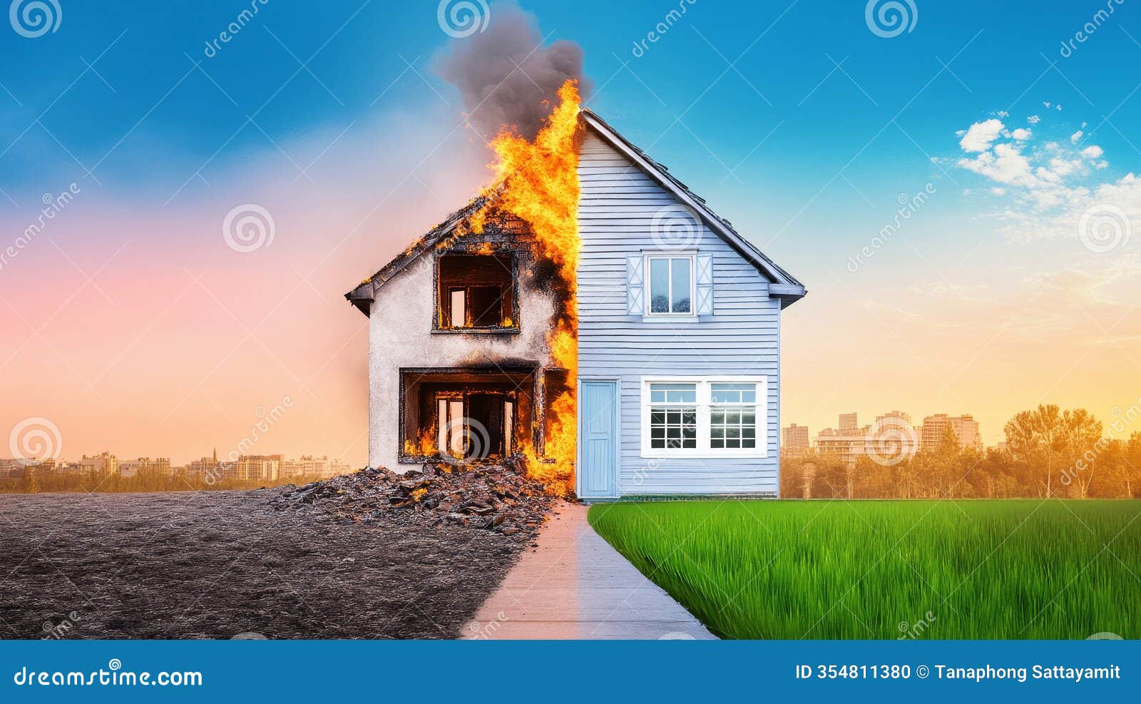 Before and after Fire Damage House Wallpaper a Split Image Showing a ...