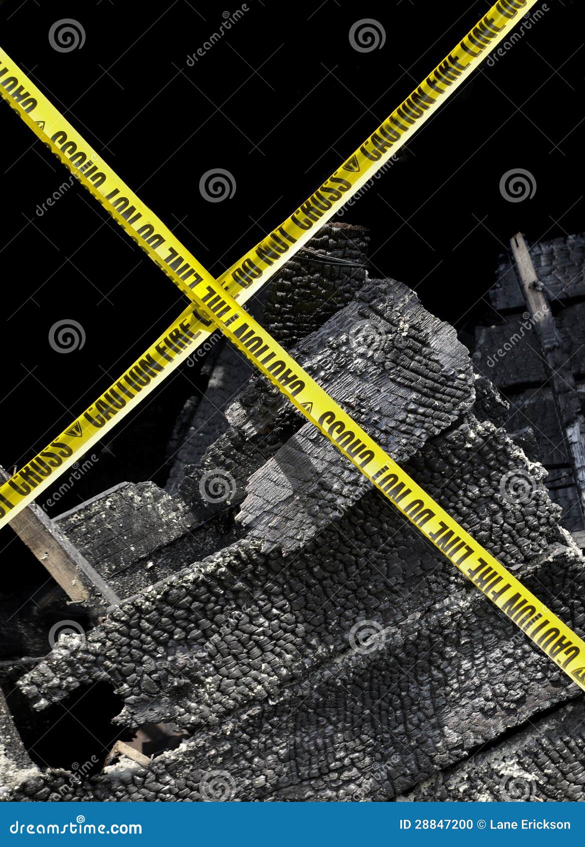 Fire Damage and Yellow Caution Tape Stock Photo - Image of condition ...