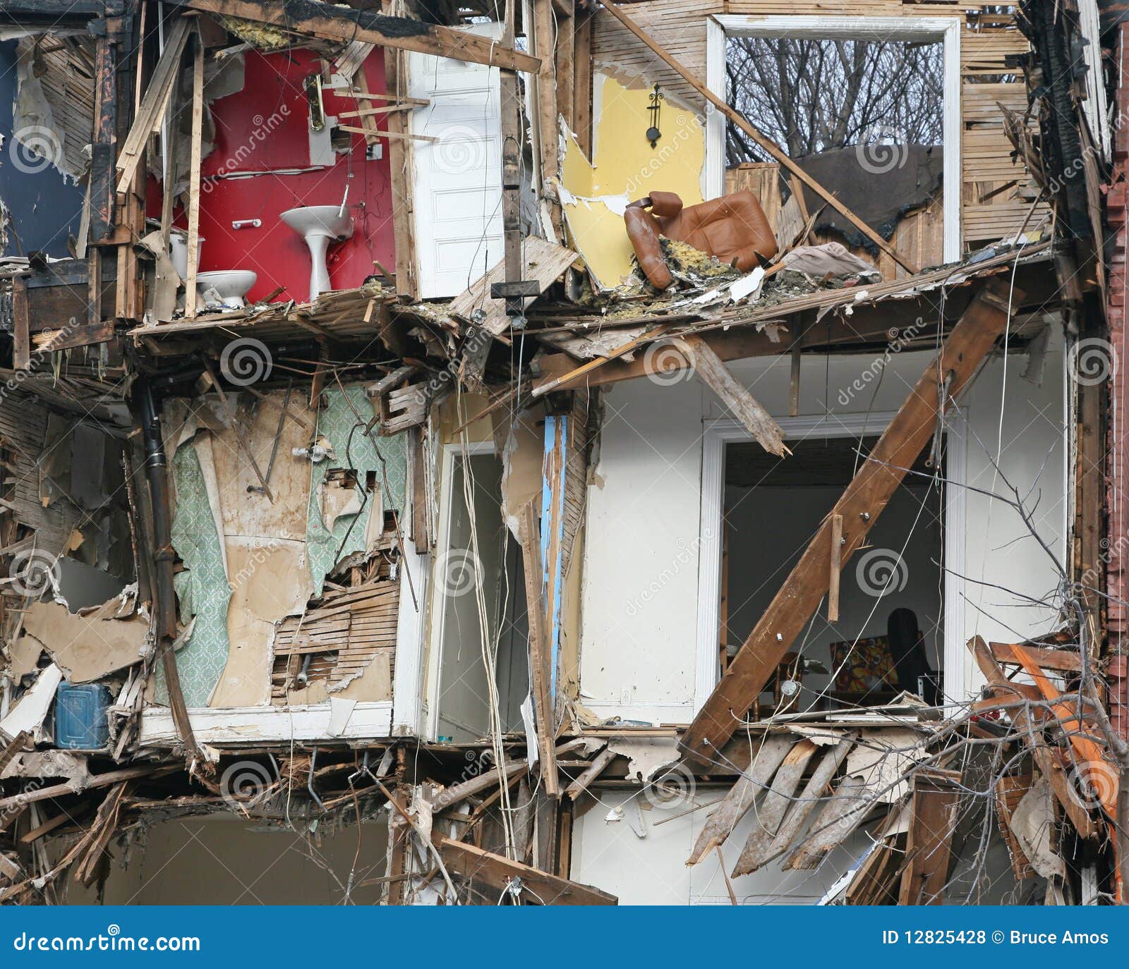 Fire Damaged Apartment Building Stock Photo - Image of open, fire: 12825428