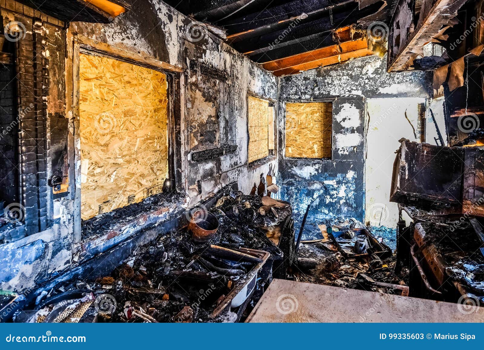 Fire Damaged Home stock image. Image of ceiling, development - 99335603