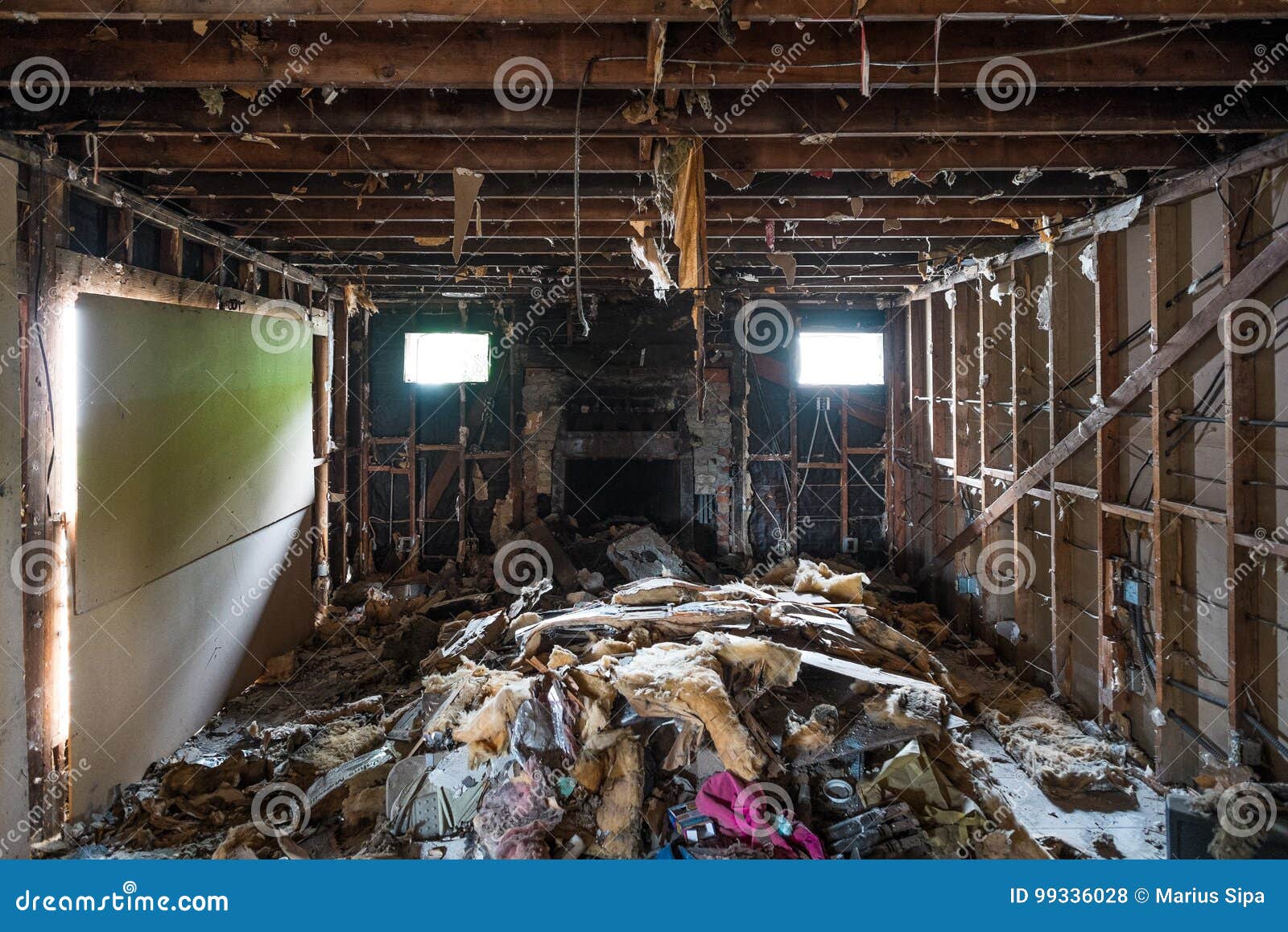 Fire Damaged Home stock photo. Image of real, boarding - 99336028