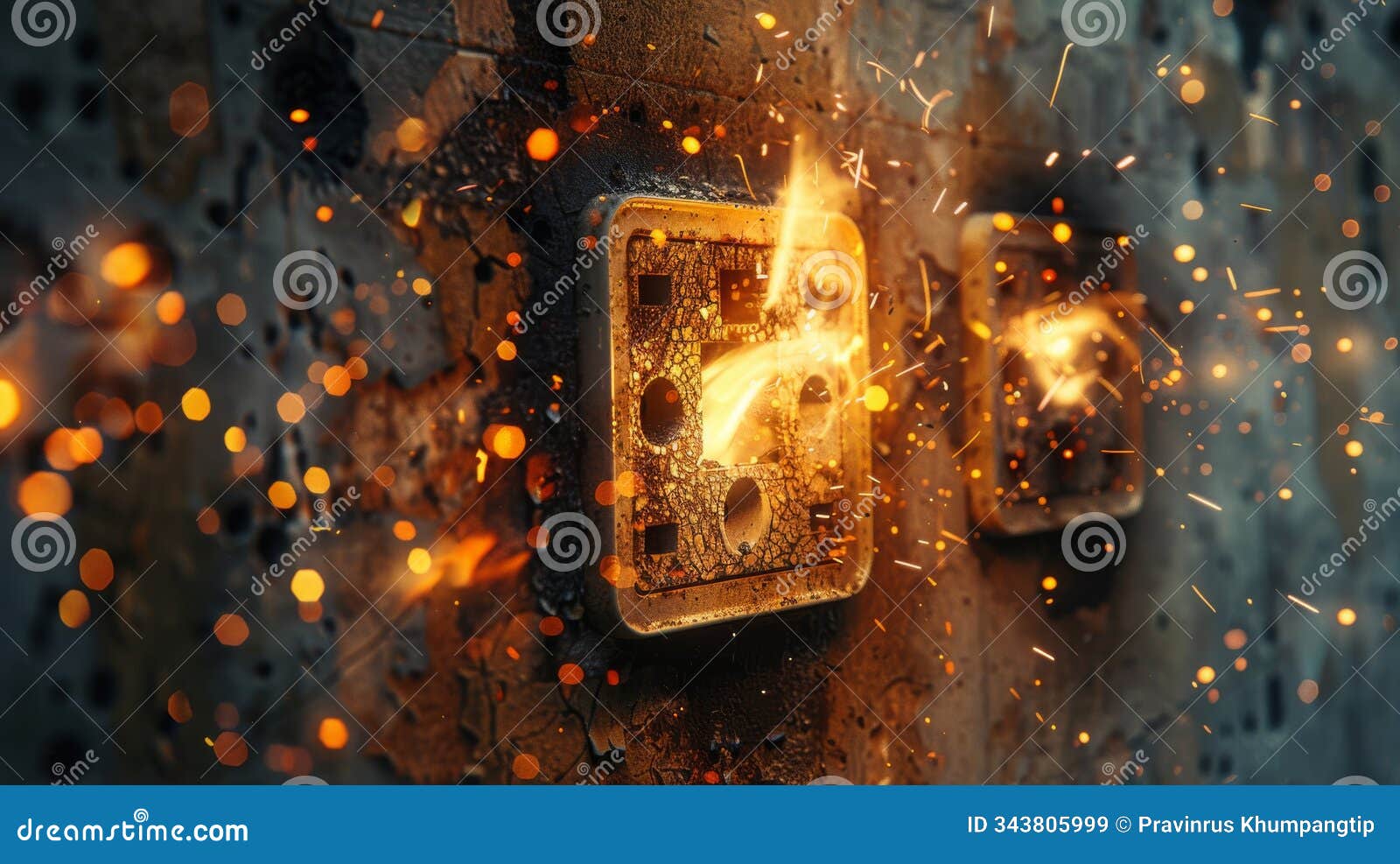 Fire-damaged Wall with a Melted and Burnt Electrical Outlet Stock Image ...