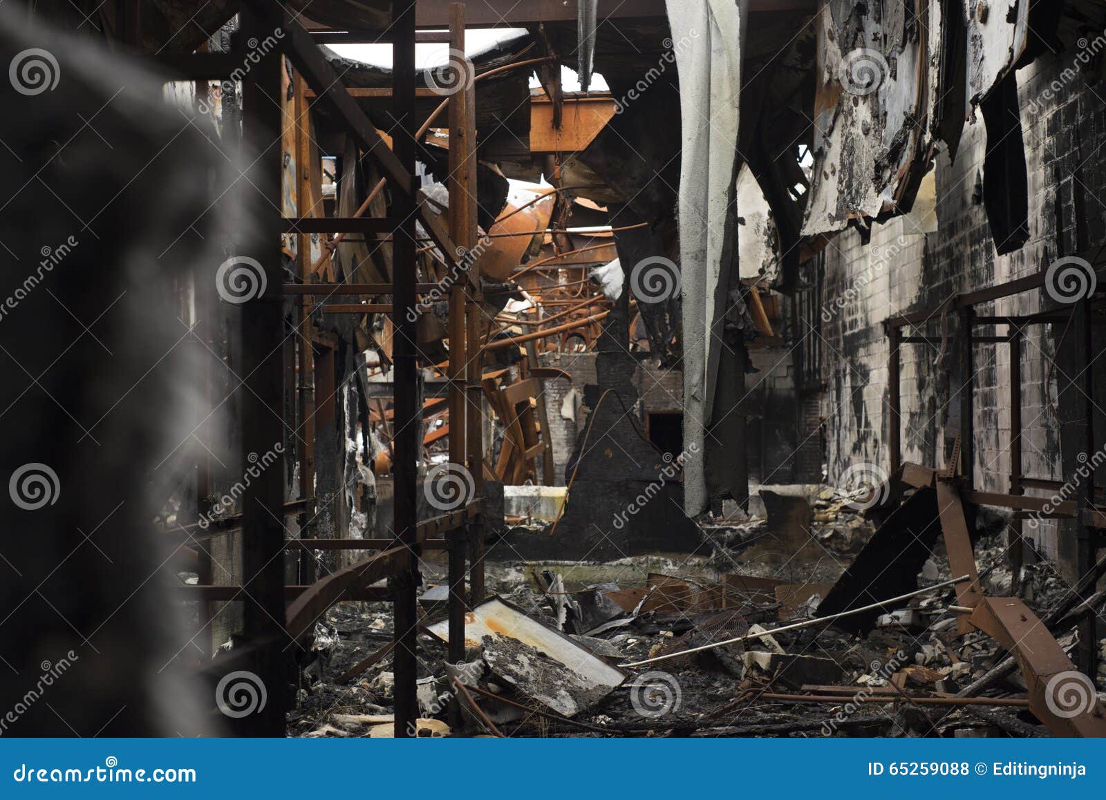 Fire Damaged Warehouse stock photo. Image of room, worn - 65259088