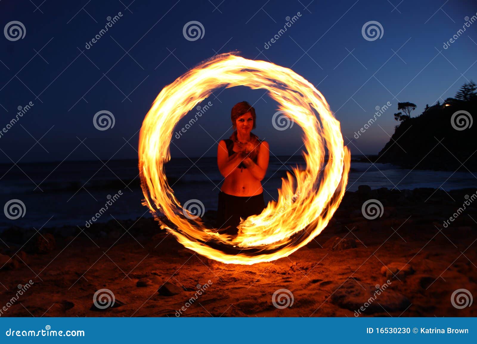 Fire Dance Along the Beach in the Dark Stock Photo - Image of circle ...