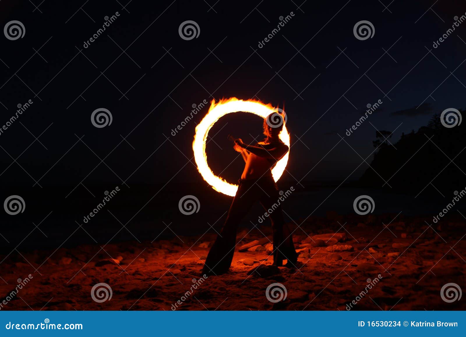 Fire Dance Along the Beach in the Dark Stock Photo - Image of long ...