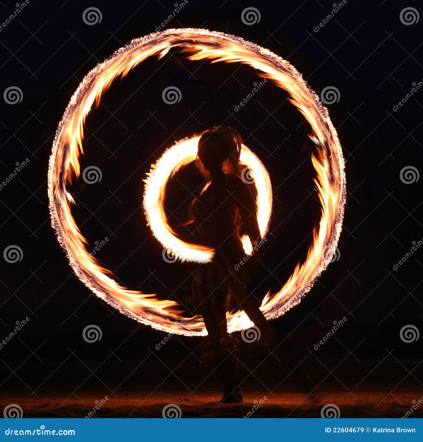 Fire Dance on the Beach at Night Stock Image - Image of leisure, long ...