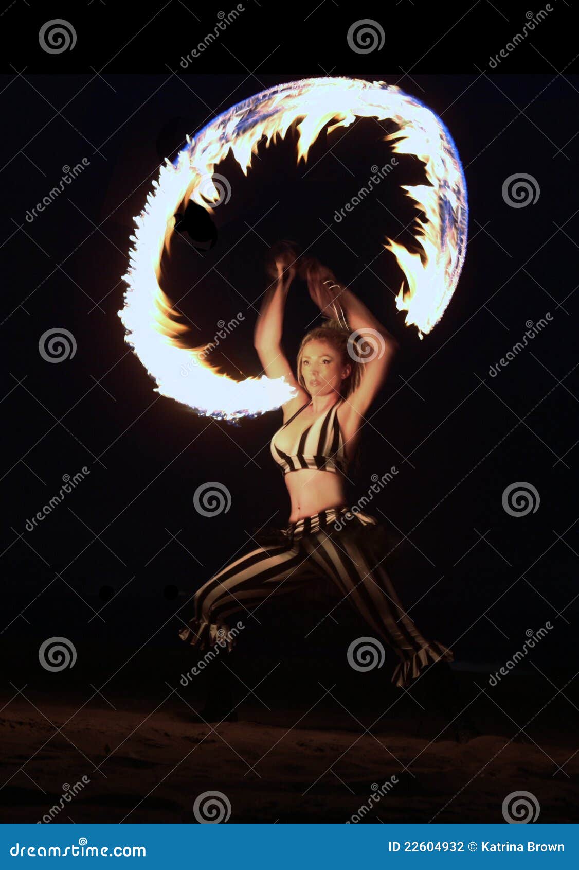 Fire Dance on the Beach at Night Stock Photo - Image of background ...