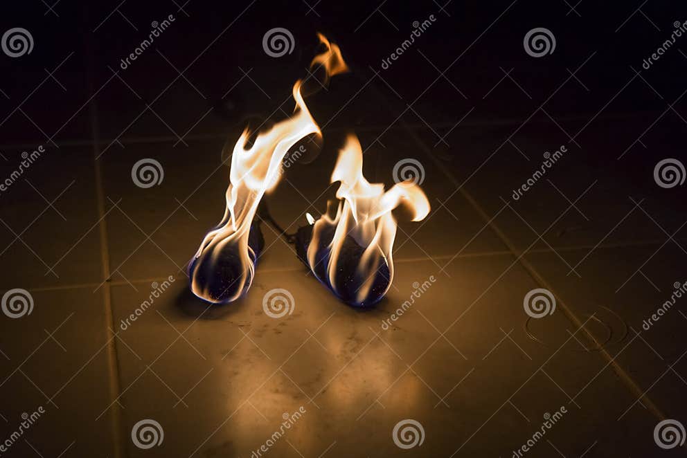Fire Dancer Torches on Marble in a Show Break Stock Photo - Image of ...