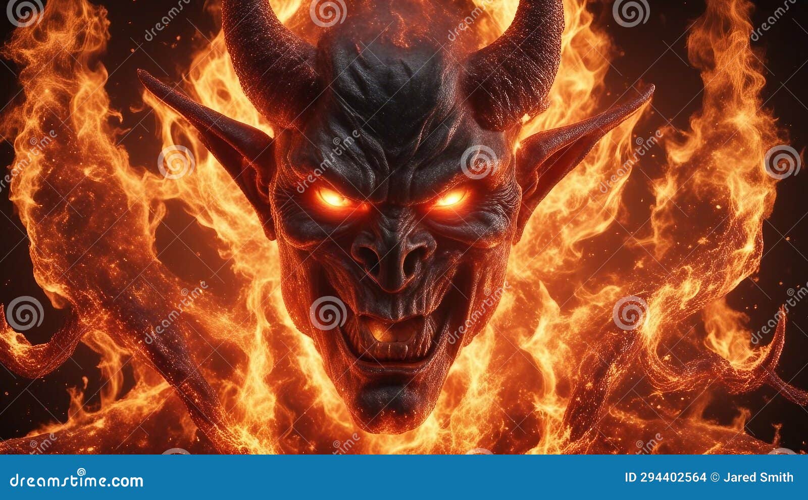 Fire in the Dark, Evil Face Horned Demon Burning Stock Illustration ...