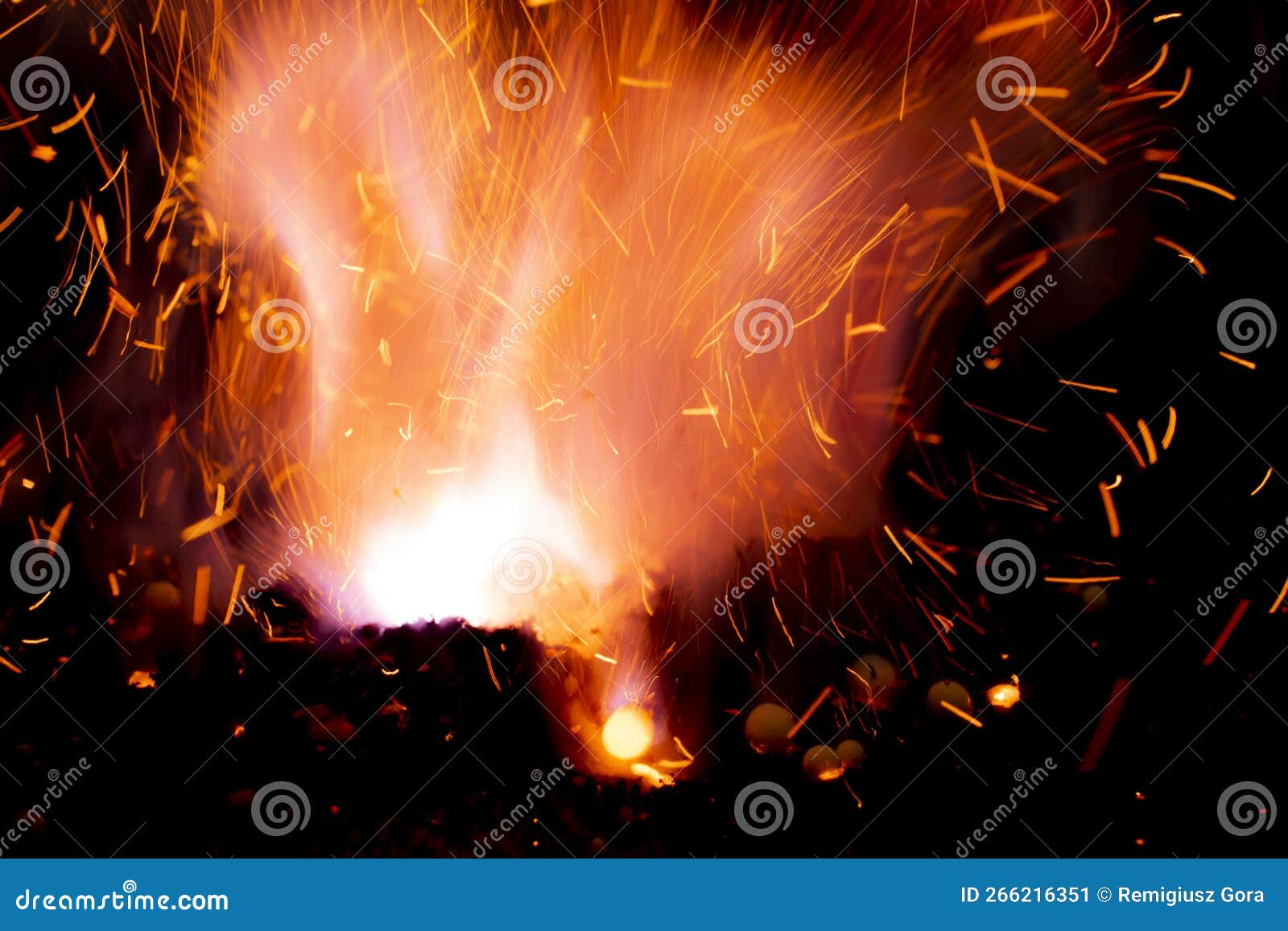 Fire in Dark. Explosion Black Powder Stock Image - Image of design ...