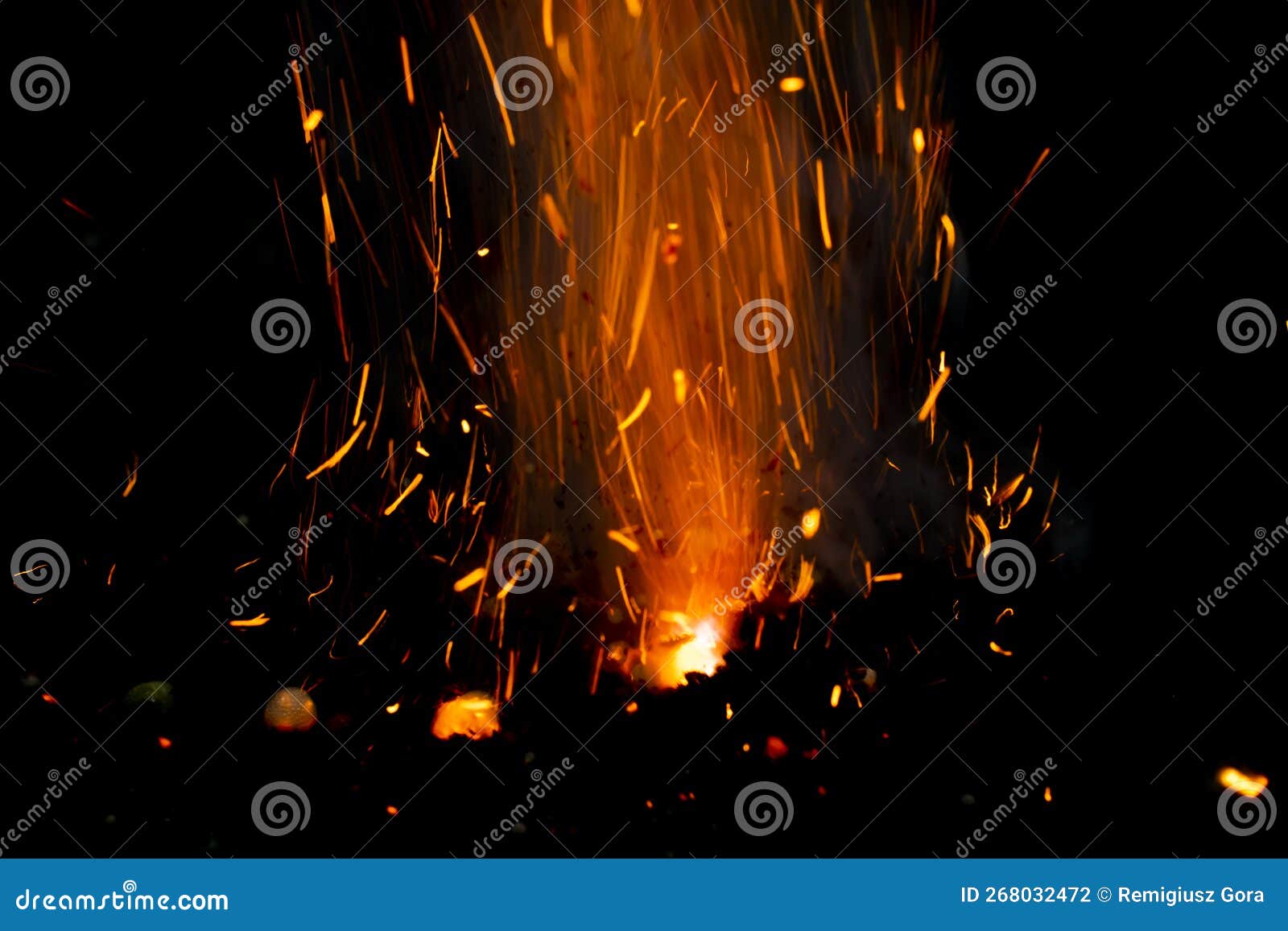 Fire in Dark. Explosion Black Powder Stock Photo - Image of flame ...