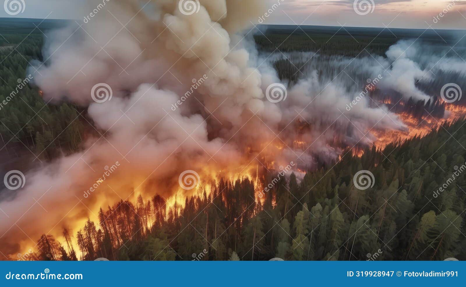 A Fire during the Day Along One Line in the Forest. Top Down View Stock ...