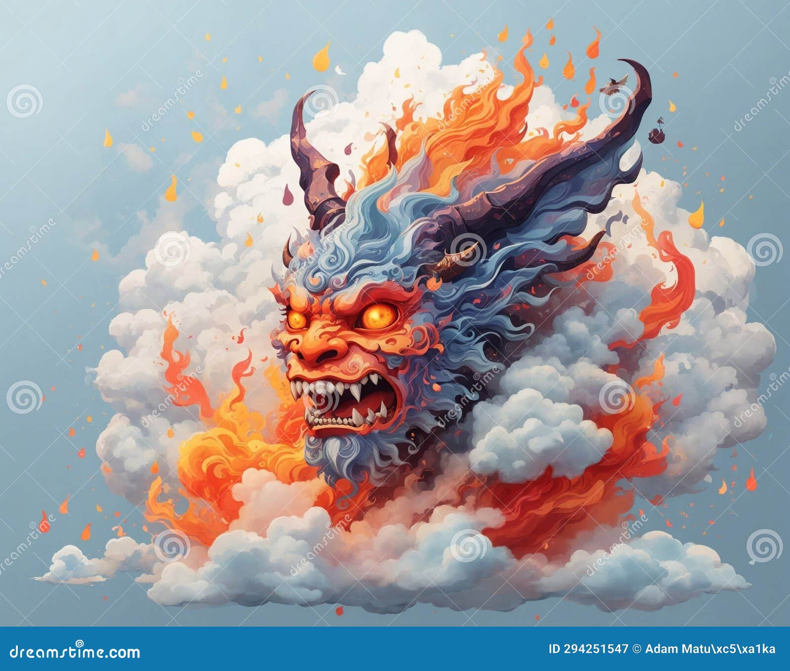 Fire Demon in the Clouds, Ai Generated Stock Illustration ...