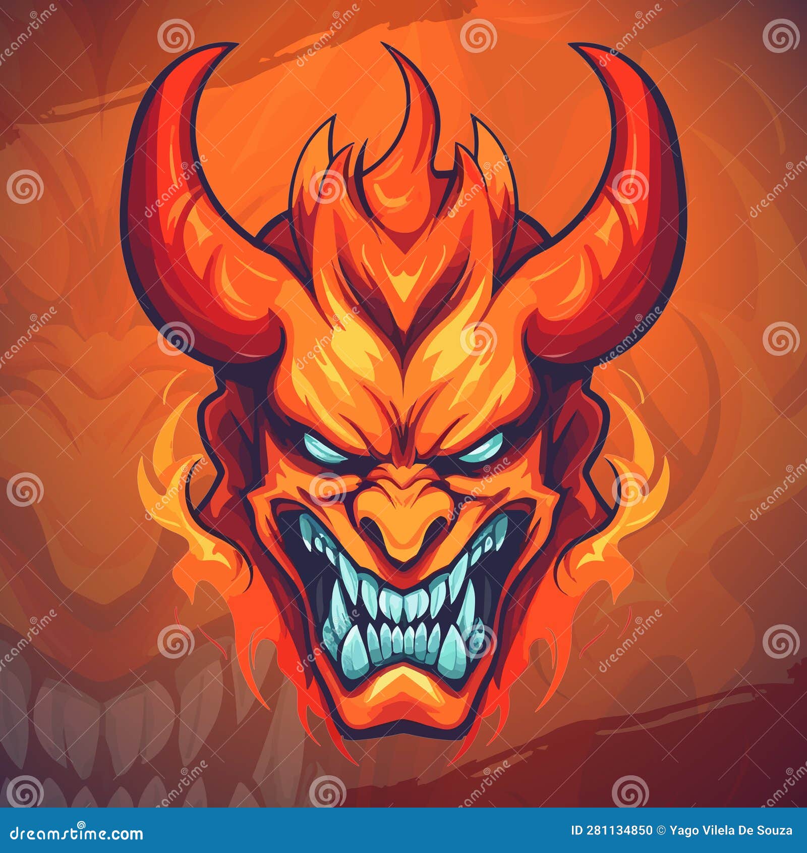 Dynamic Fire Demon Mascot Logo Design: Vector Illustration for Badges ...