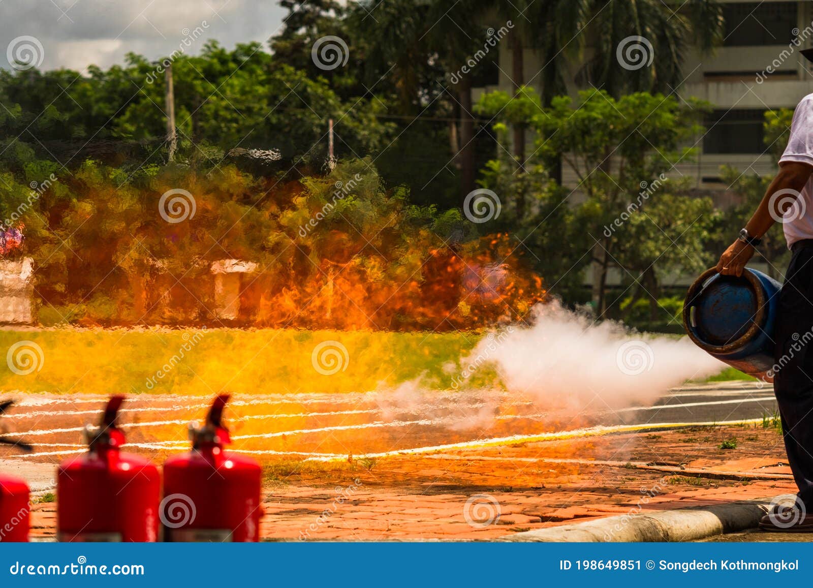 Fire demonstration stock image. Image of spray, security - 198649851