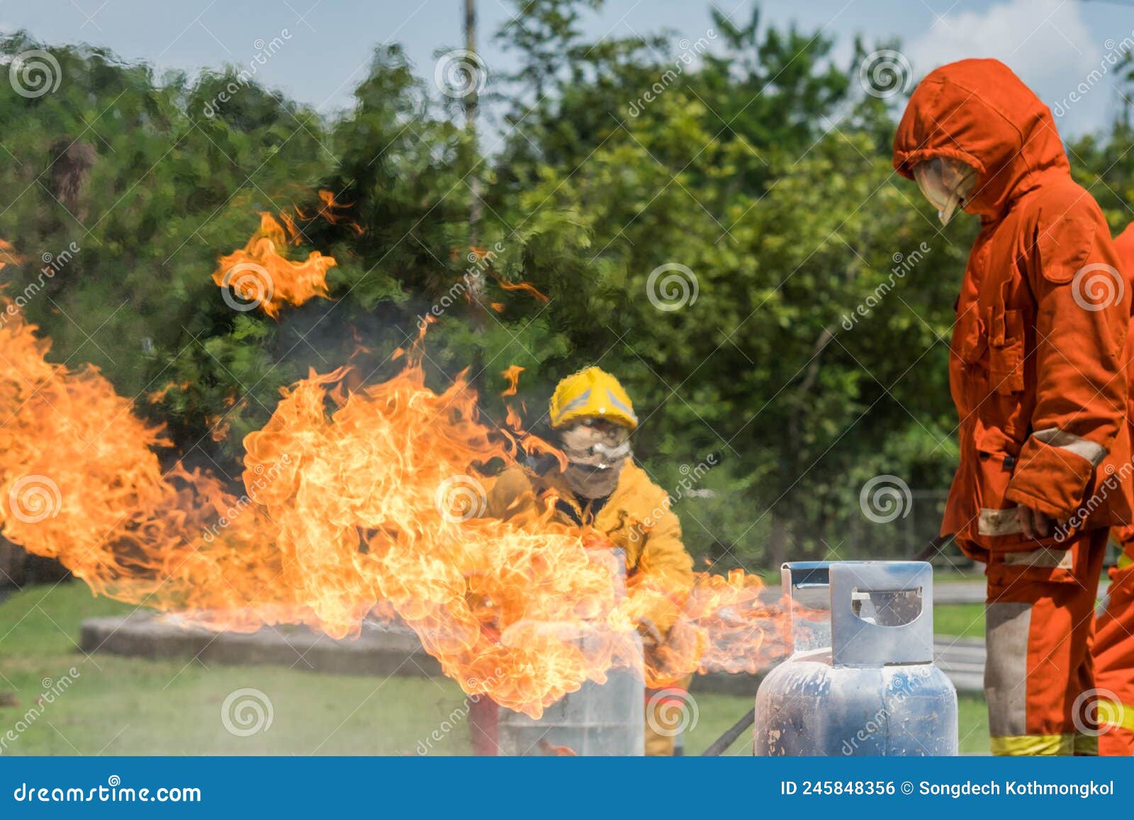 Fire demonstration stock photo. Image of jackets, danger - 245848356