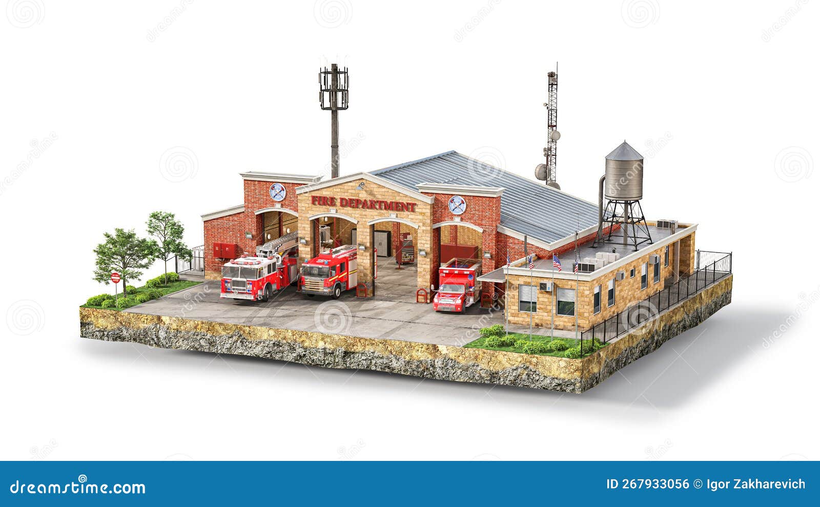 Fire Department Building 3d Stock Illustration - Illustration of ...