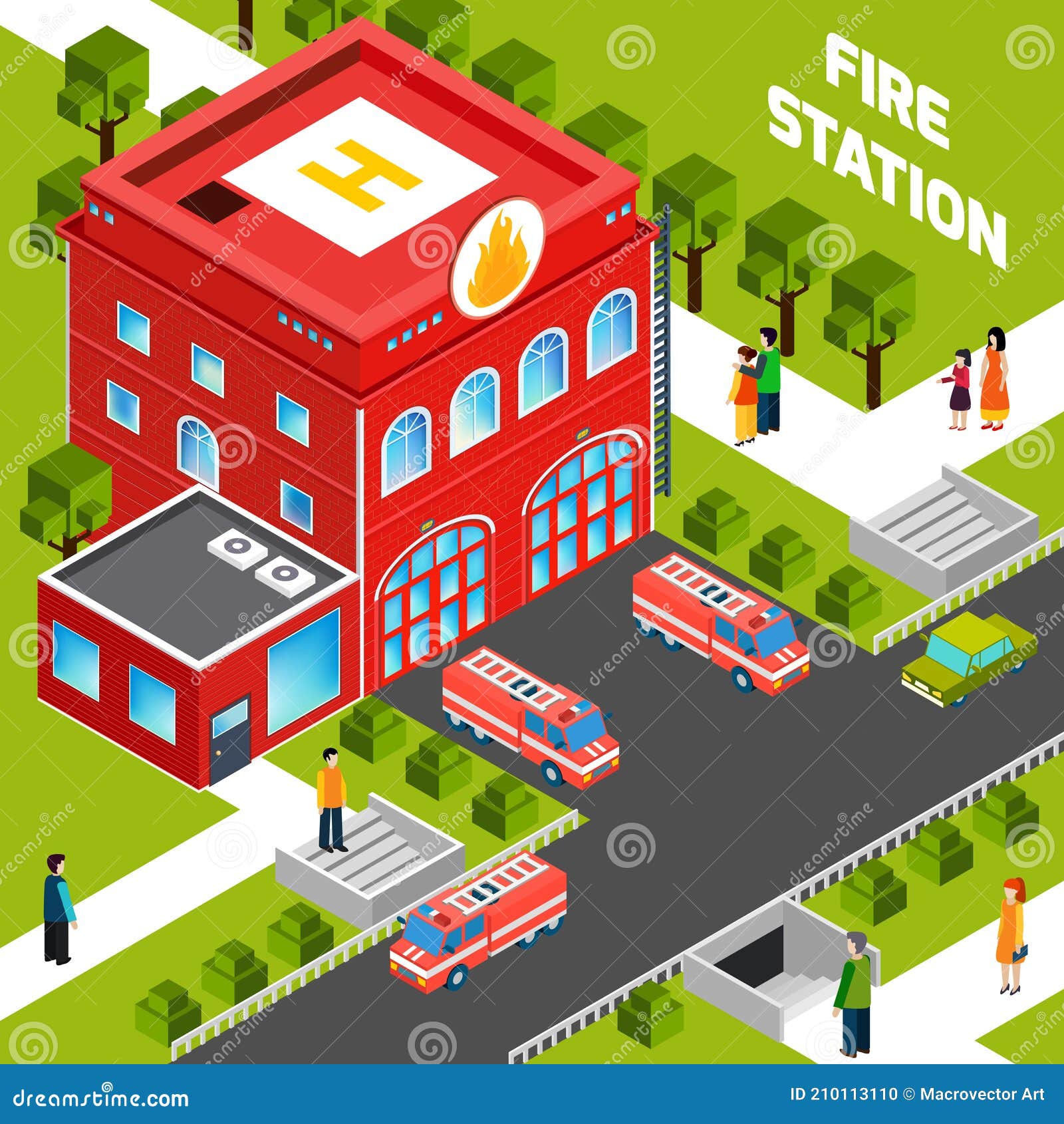 Fire Department Building Isometric Concept Stock Vector - Illustration ...