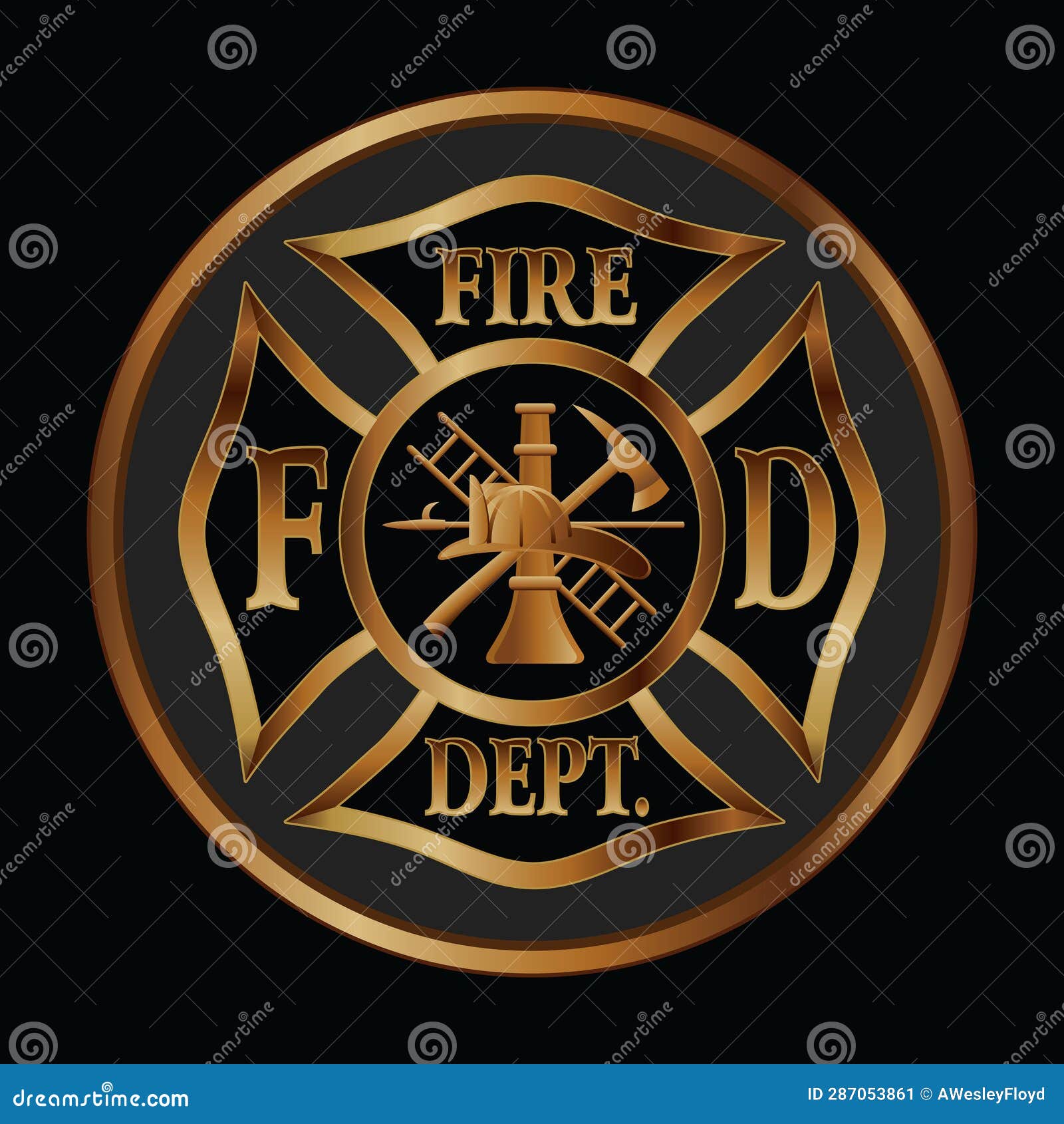 Fire Department Cross Gold Button Stock Vector - Illustration of ...