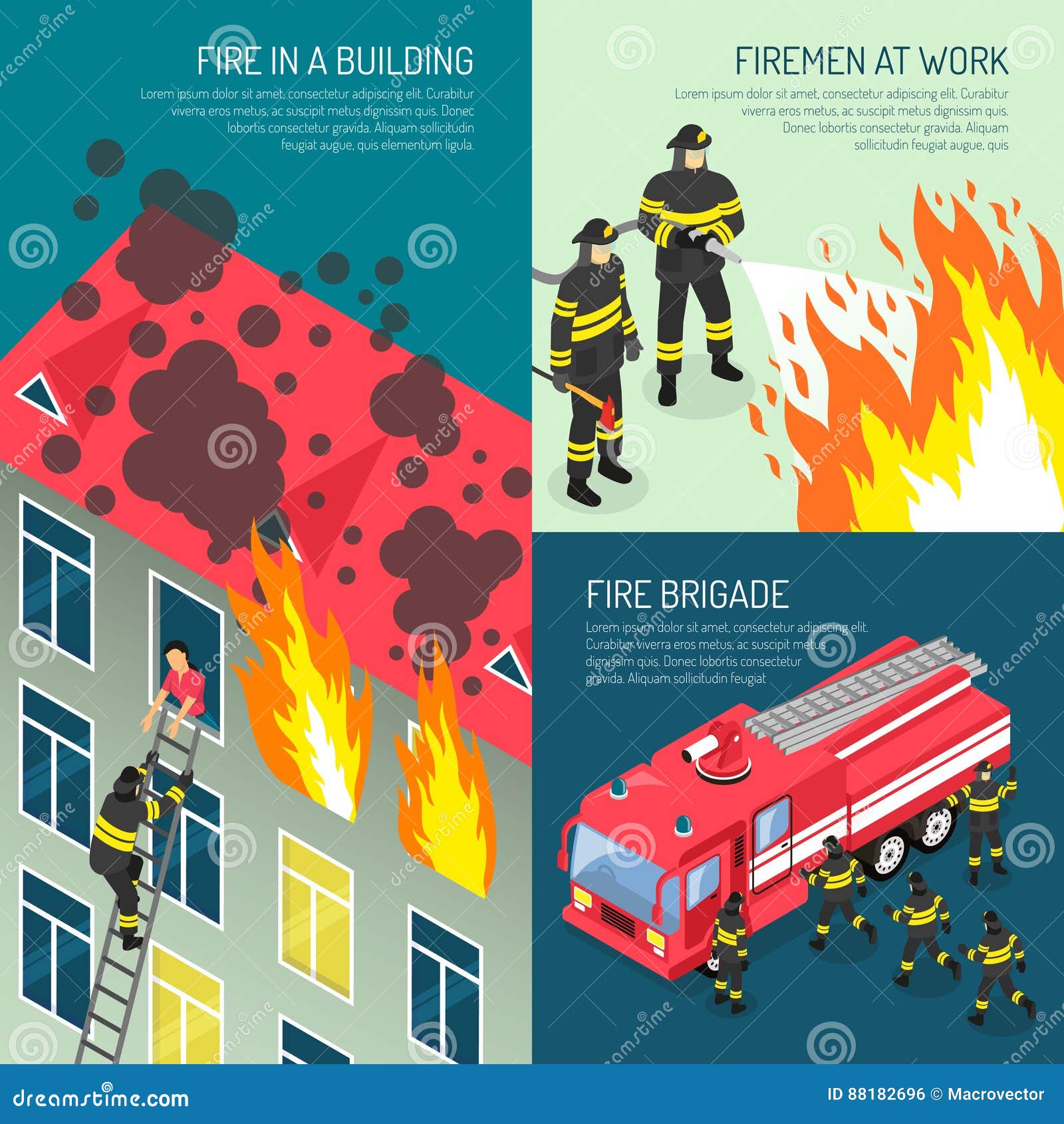Fire Department Design Concept Set Stock Vector - Illustration of hose ...