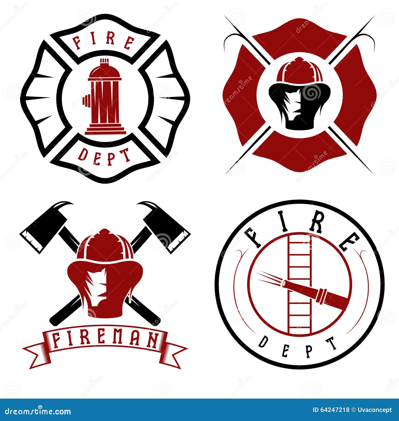 Fire Department Emblems And Badges Vector Illustration | CartoonDealer ...