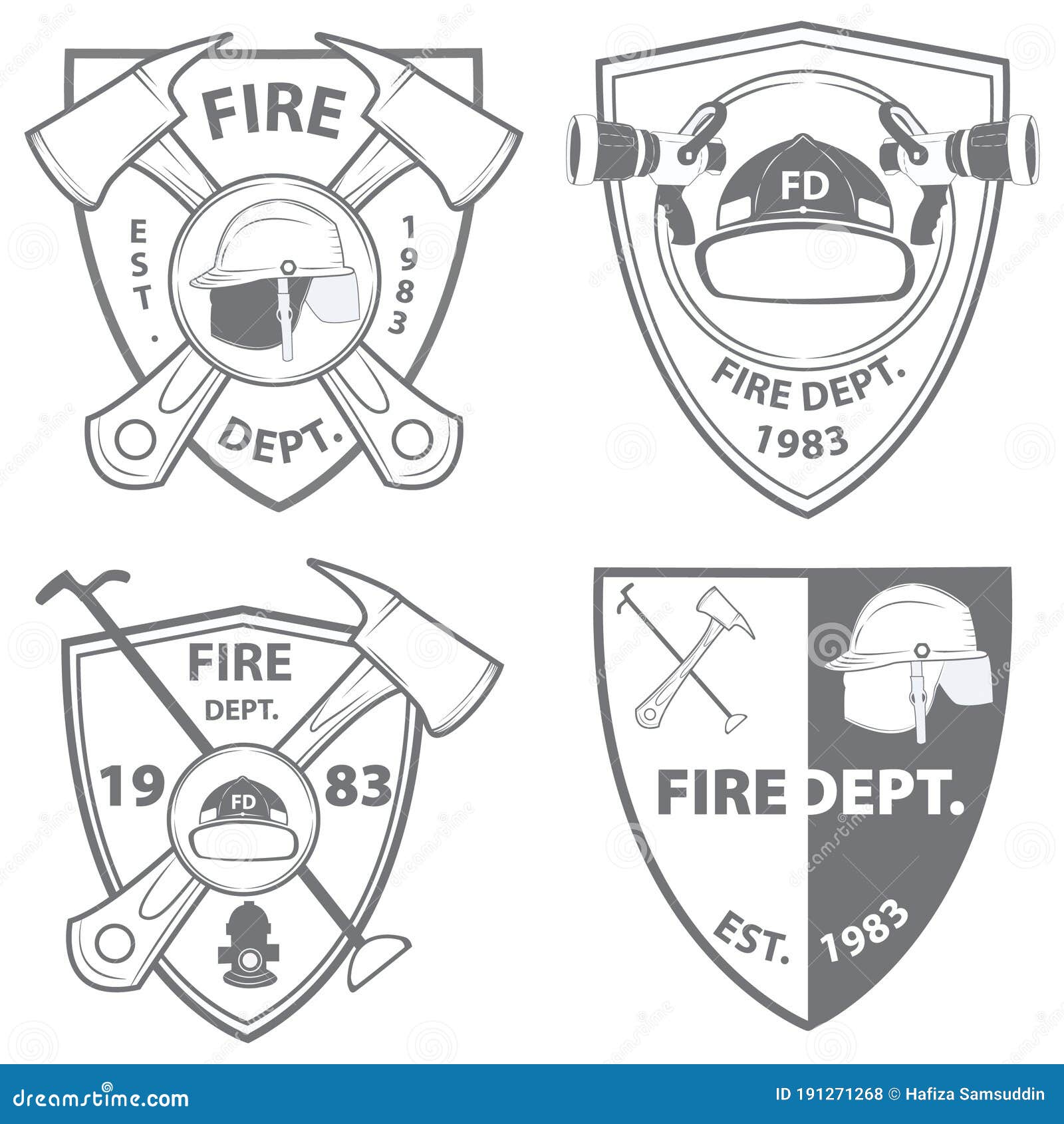 Fire Department Emblems and Badges. Vector Illustration Decorative ...
