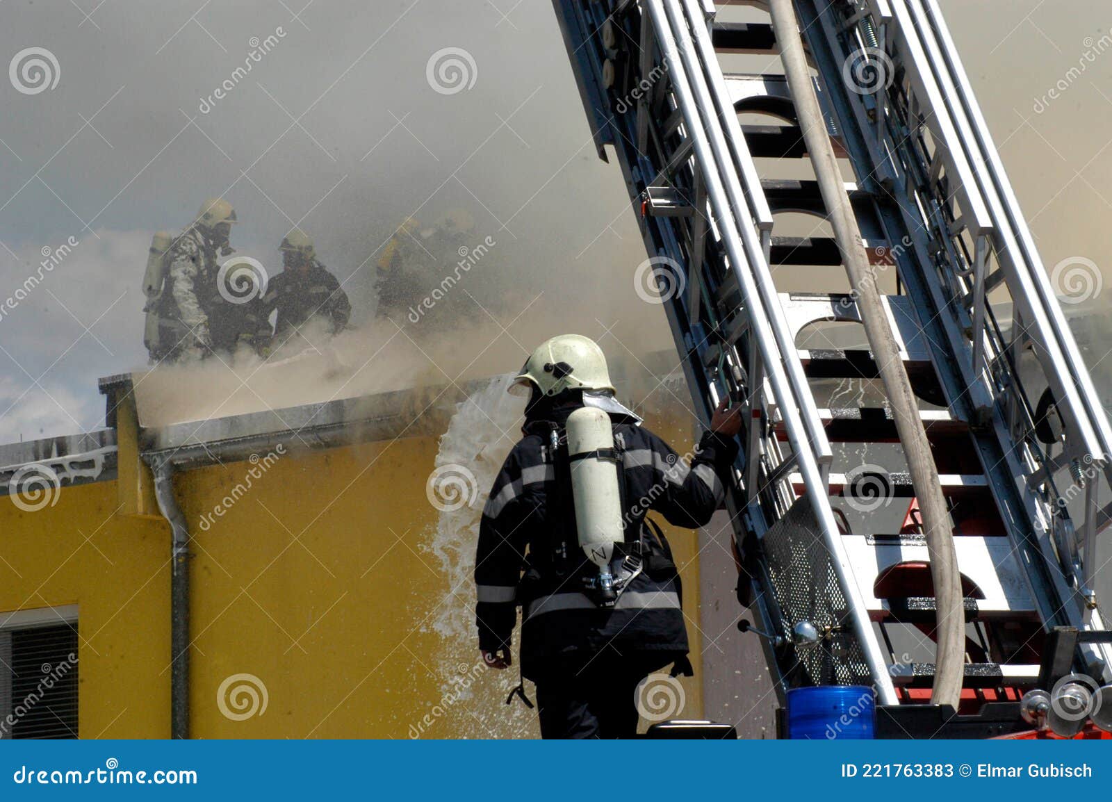 Fire Department Emergency Response with a Turntable Ladder Stock Image ...