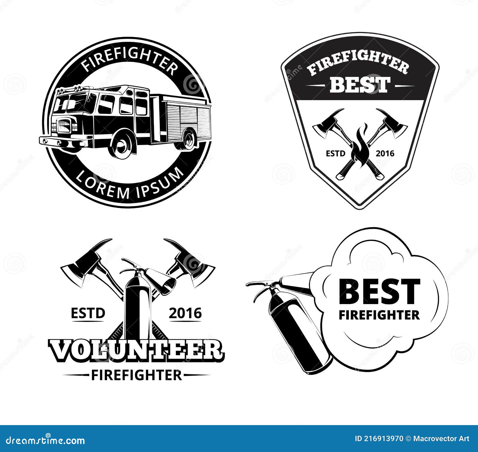Set Of Firefighter Emblems And Elements. Firefighting Logo. The Fireman ...