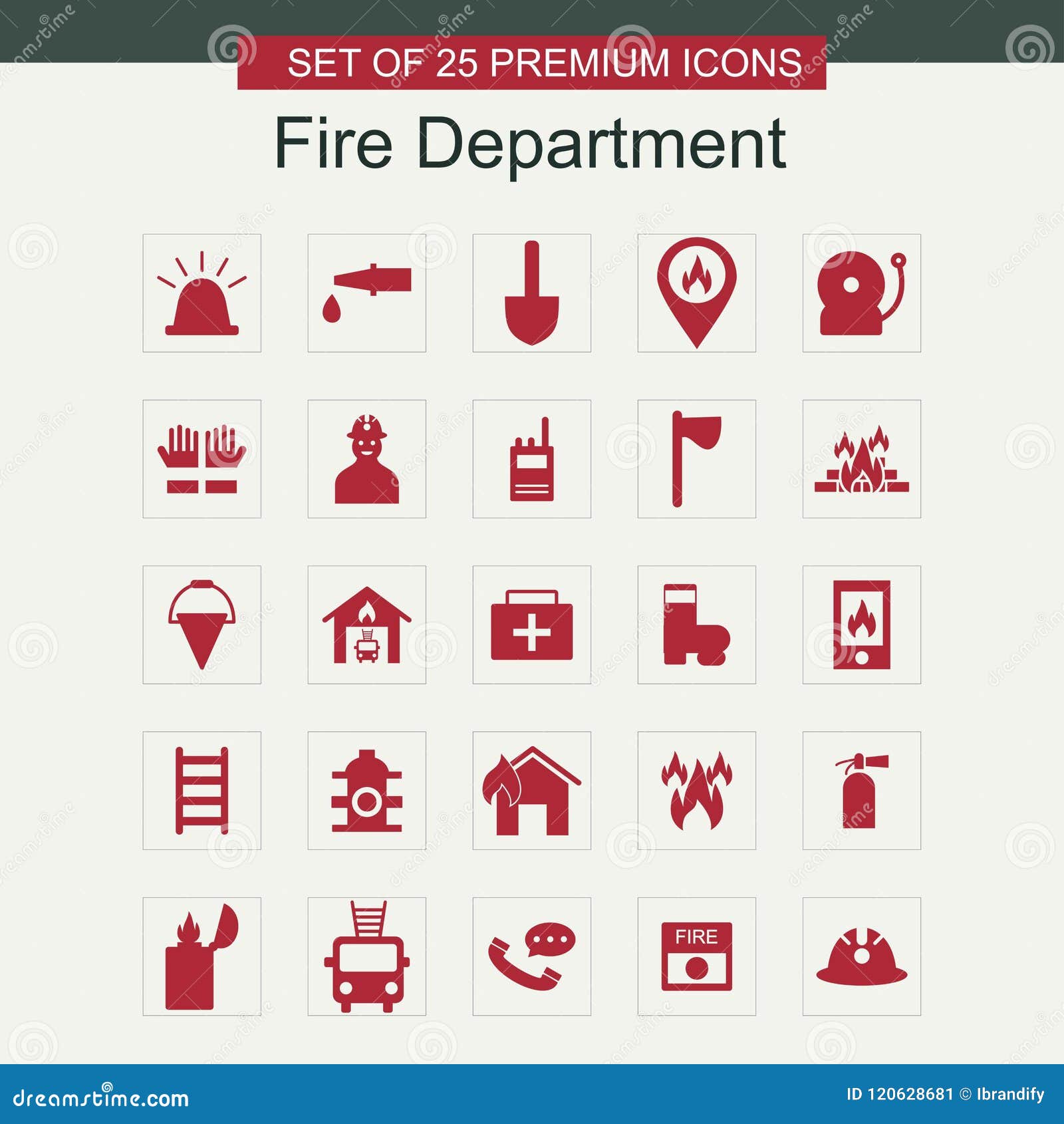 Fire Department icons set stock vector. Illustration of white - 120628681