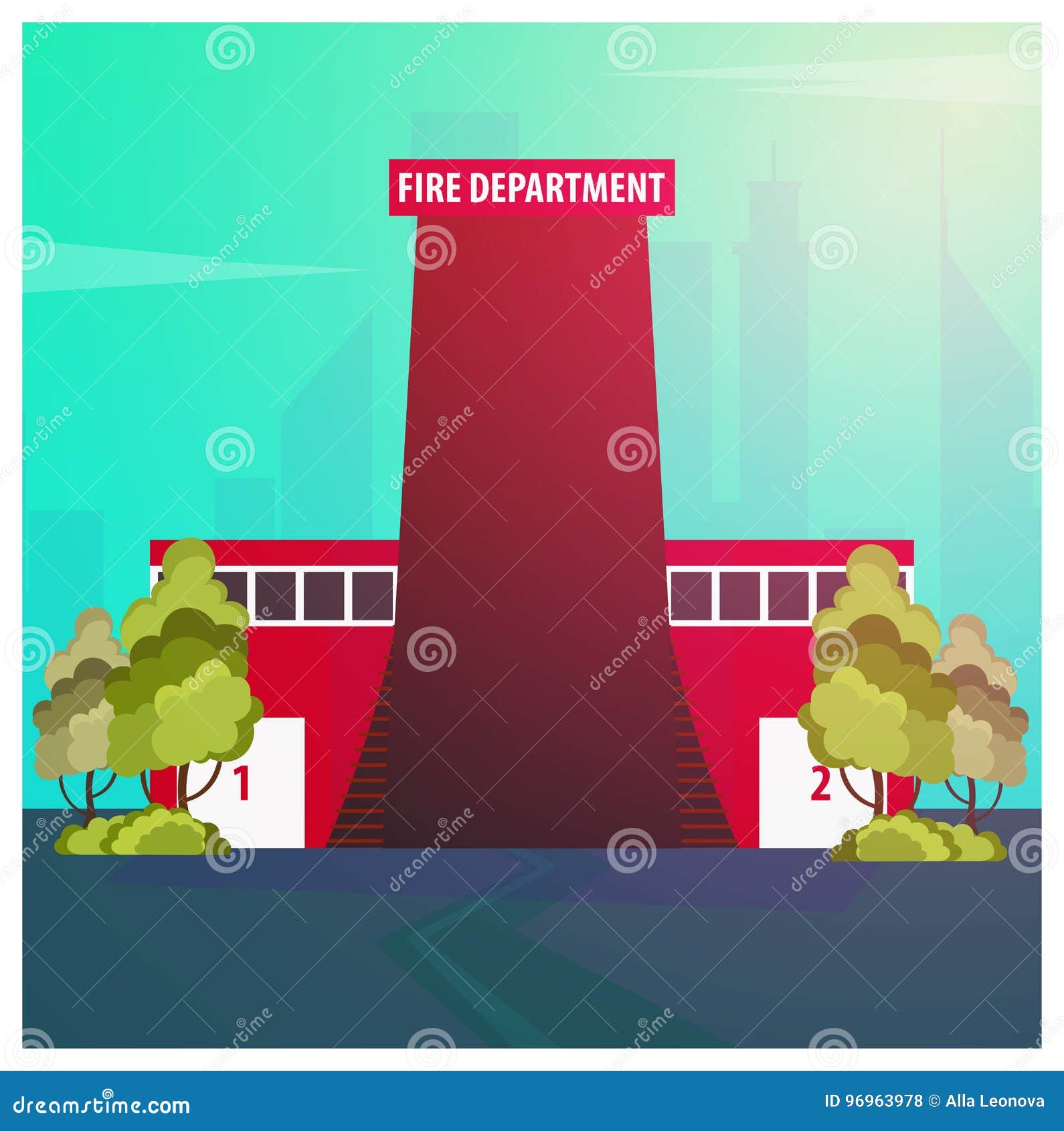 Fire Department Modern Building in Flat Style Isolated on White ...