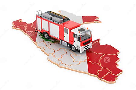 Fire Department in Peru. Fire Engine Truck on the Peruvian Map Stock ...