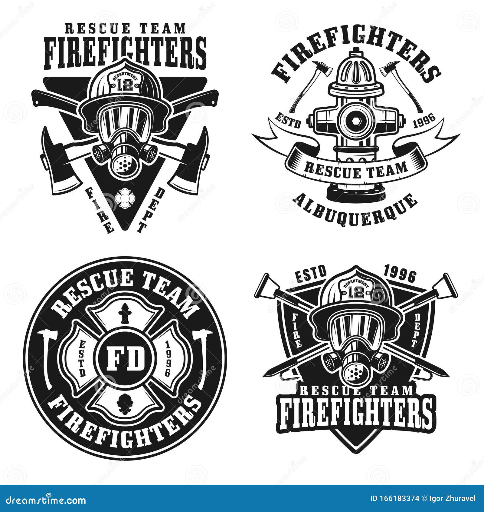 Fire Department Set of Vector Isolated Emblems Stock Vector ...