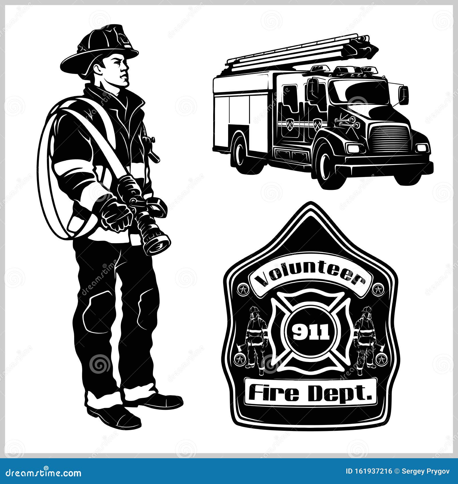 Fire Department Vector Set - Fireman S And Emblems - Badges, Elements ...