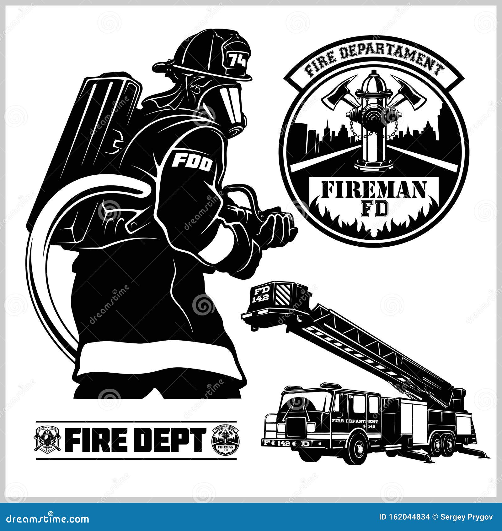 Fire Department Vector Set - Fireman S and Emblems - Badges, Elements ...