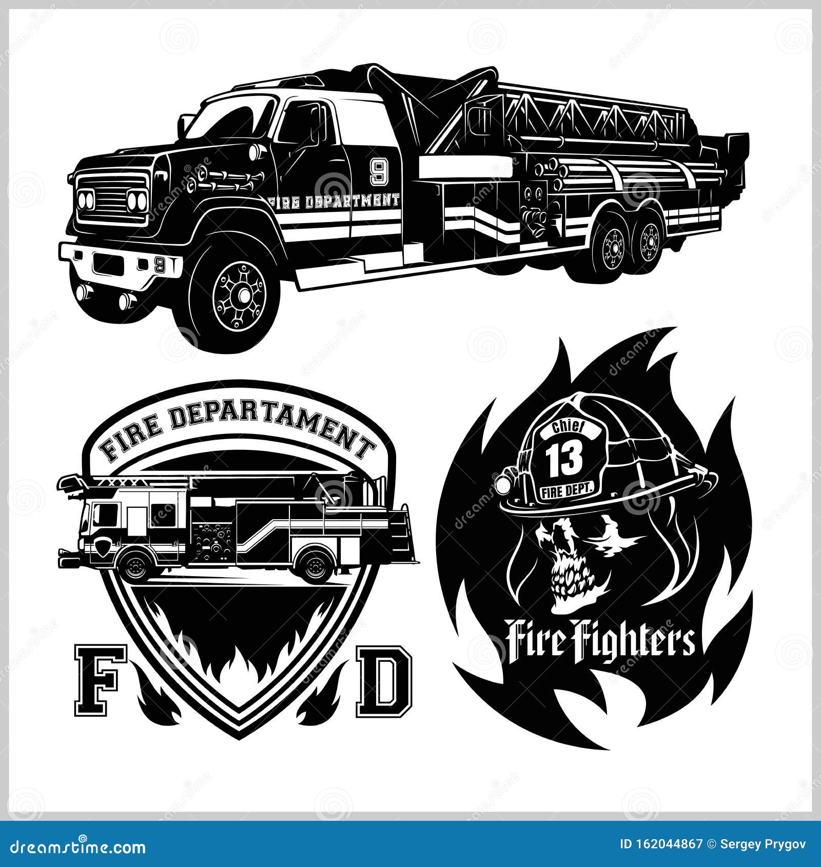 Fire Department Vector Set - Fireman S and Emblems - Badges, Elements ...