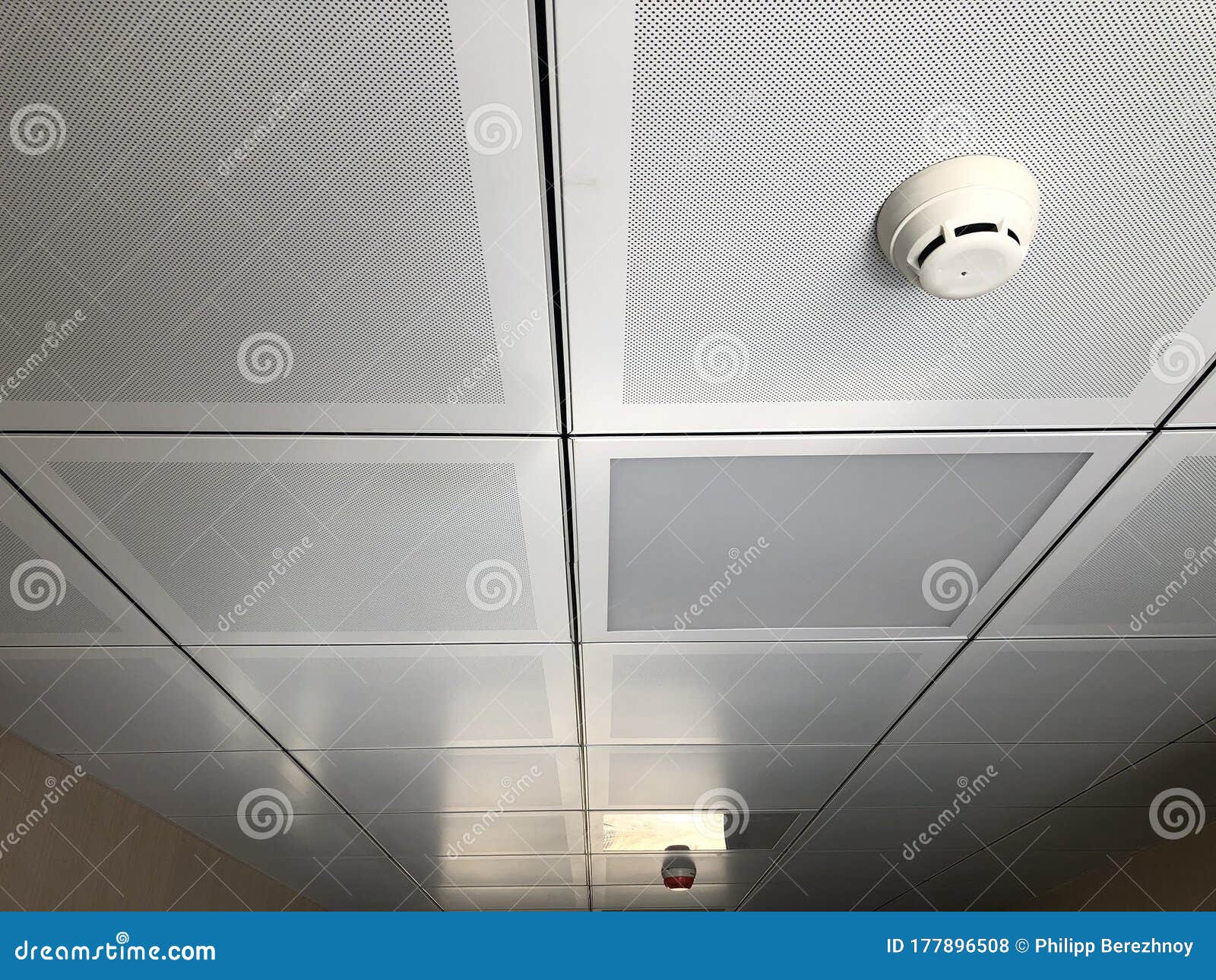 Fire Detector at False Ceiling. Fire Alarm System Stock Photo - Image ...