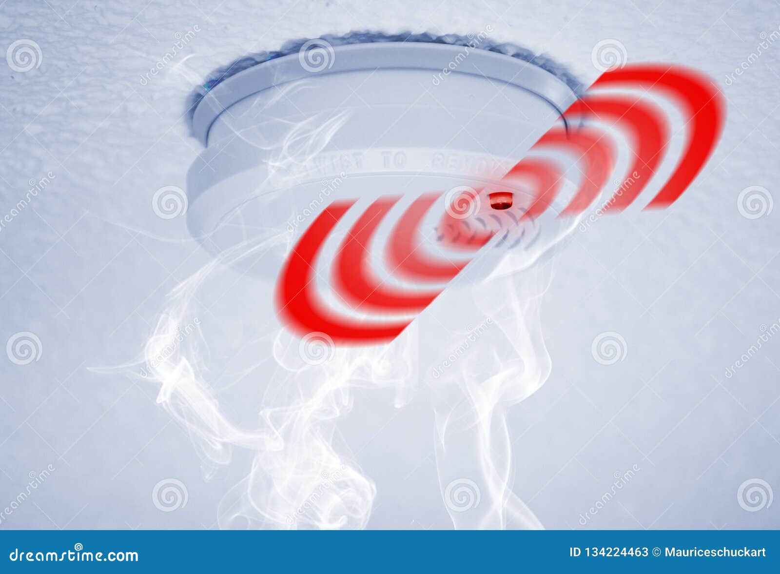 Fire Detector with Red Alert while Smoke Rises Stock Image - Image of ...