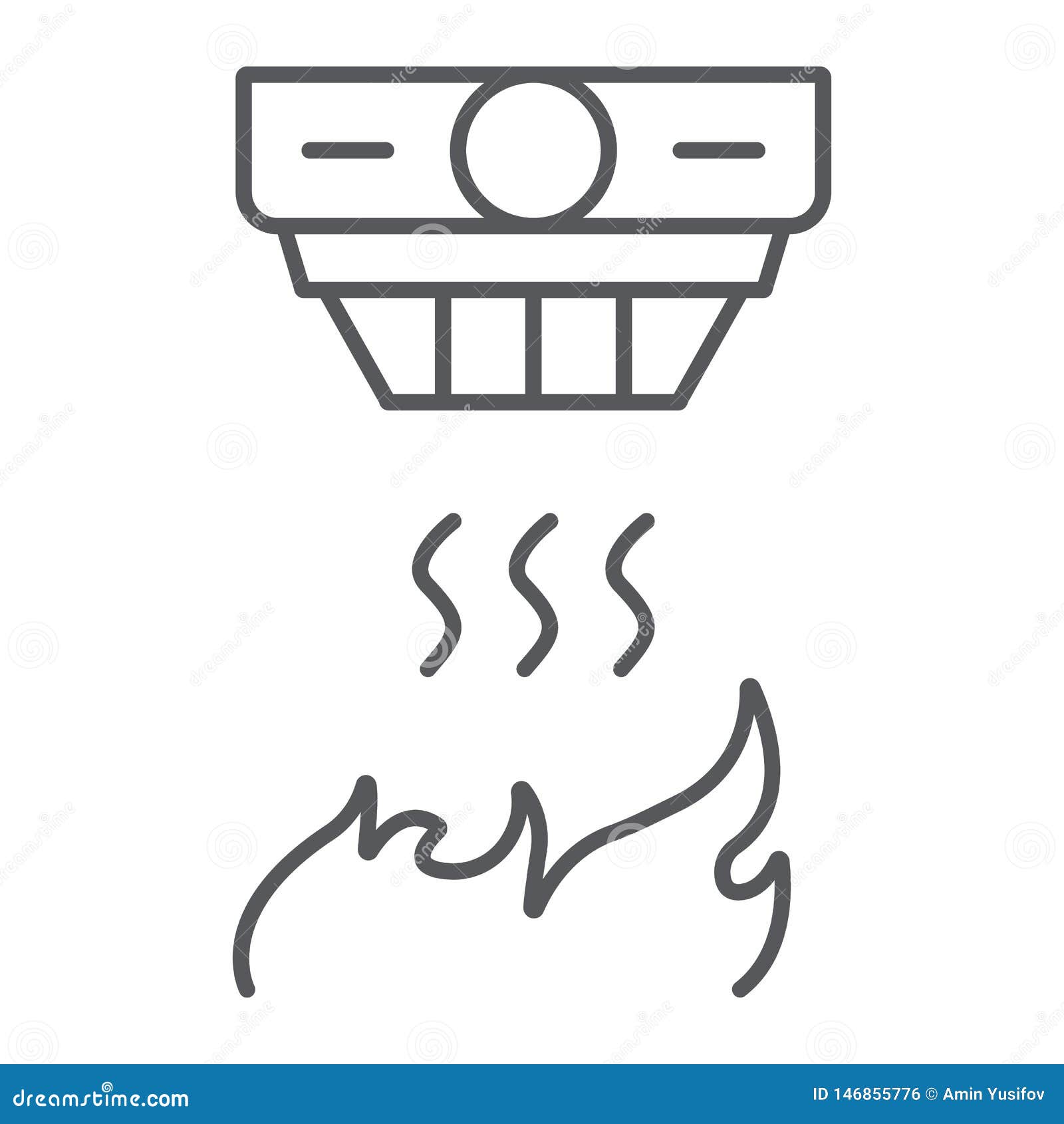 Fire Detector Thin Line Icon, Alarm and Equipment, Smoke Detector Sign ...