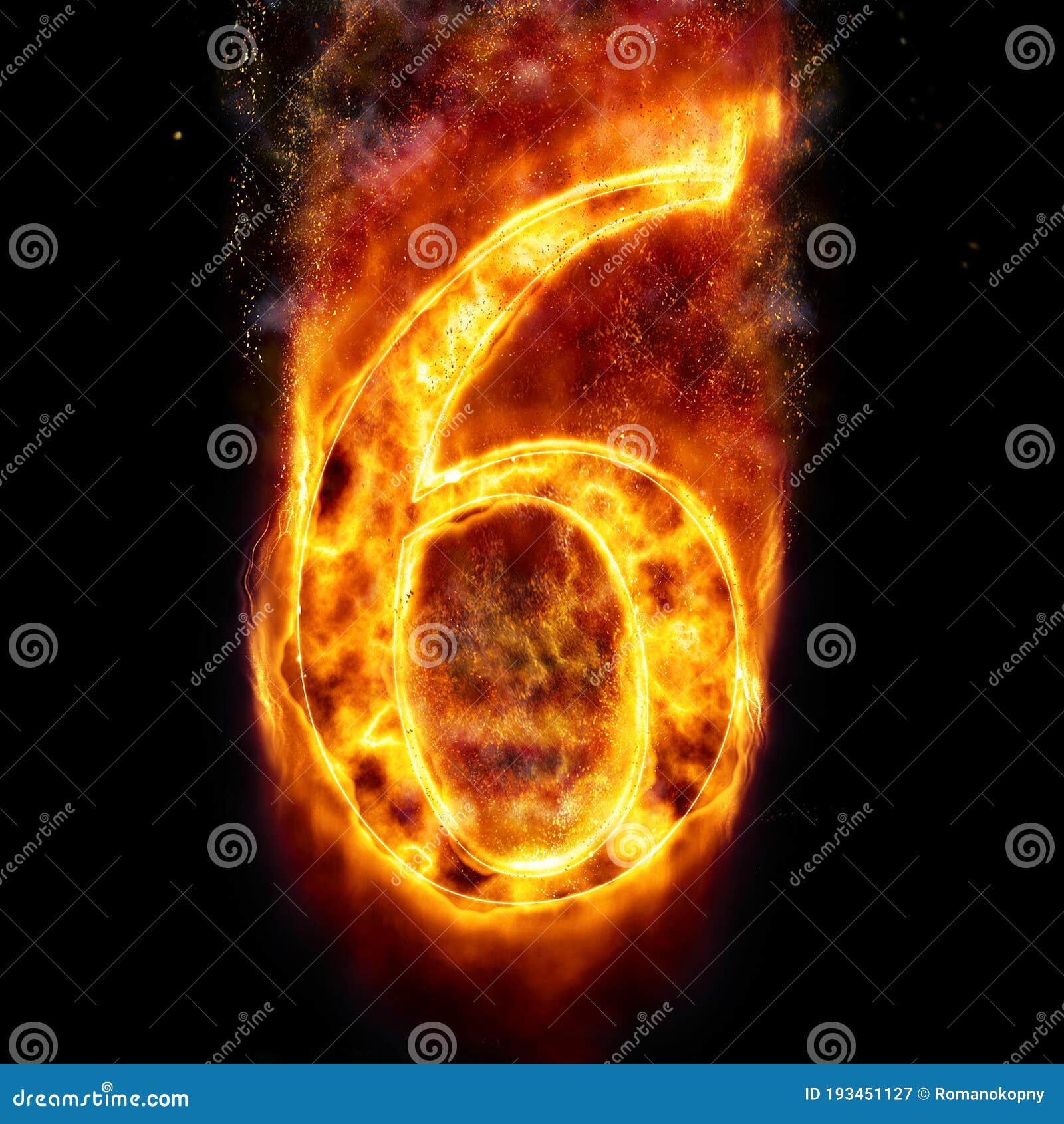 Fire digit 6. stock illustration. Illustration of symbol - 193451127