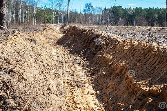 Fire Ditch in the Forest. New Fire Pit on the Outskirts of the Forest ...