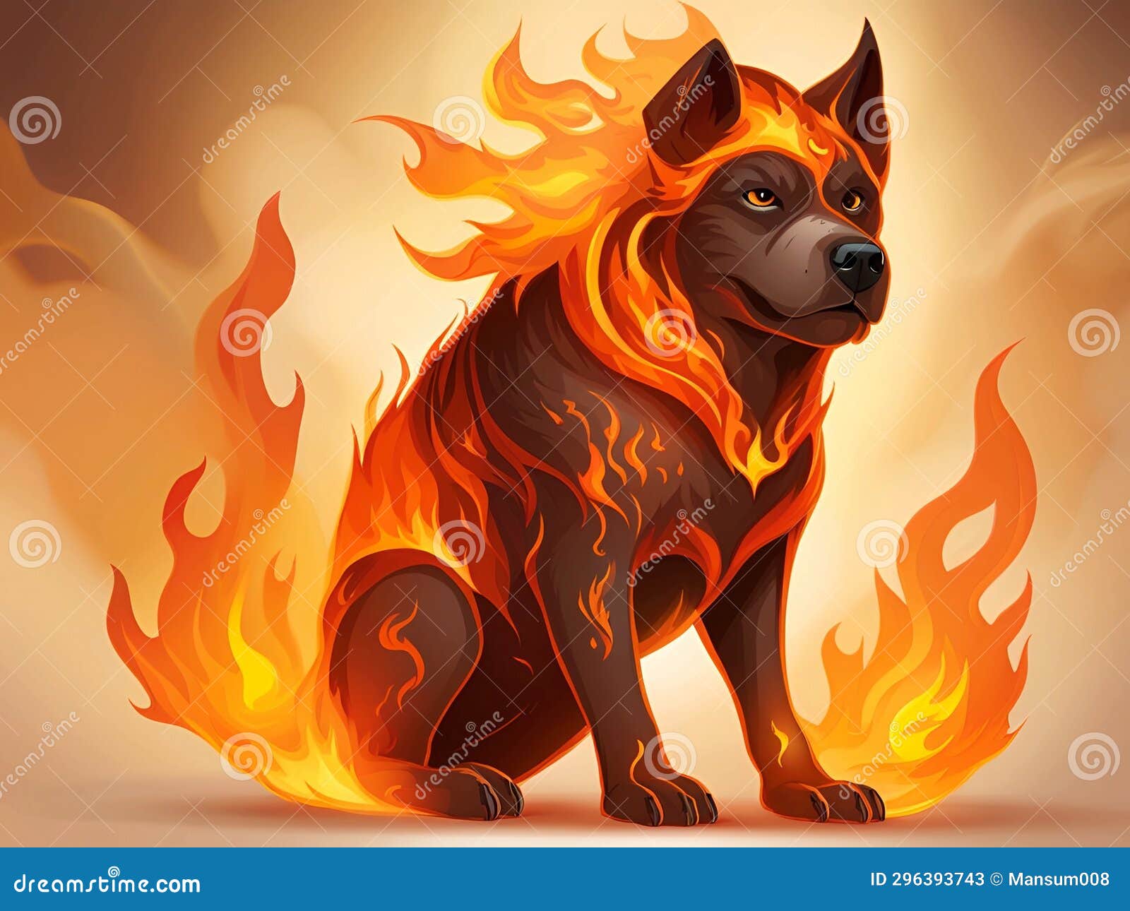 Fire dog with fire flame stock illustration. Illustration of cute ...