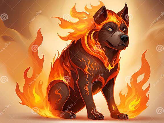 Fire dog with fire flame stock illustration. Illustration of cute ...