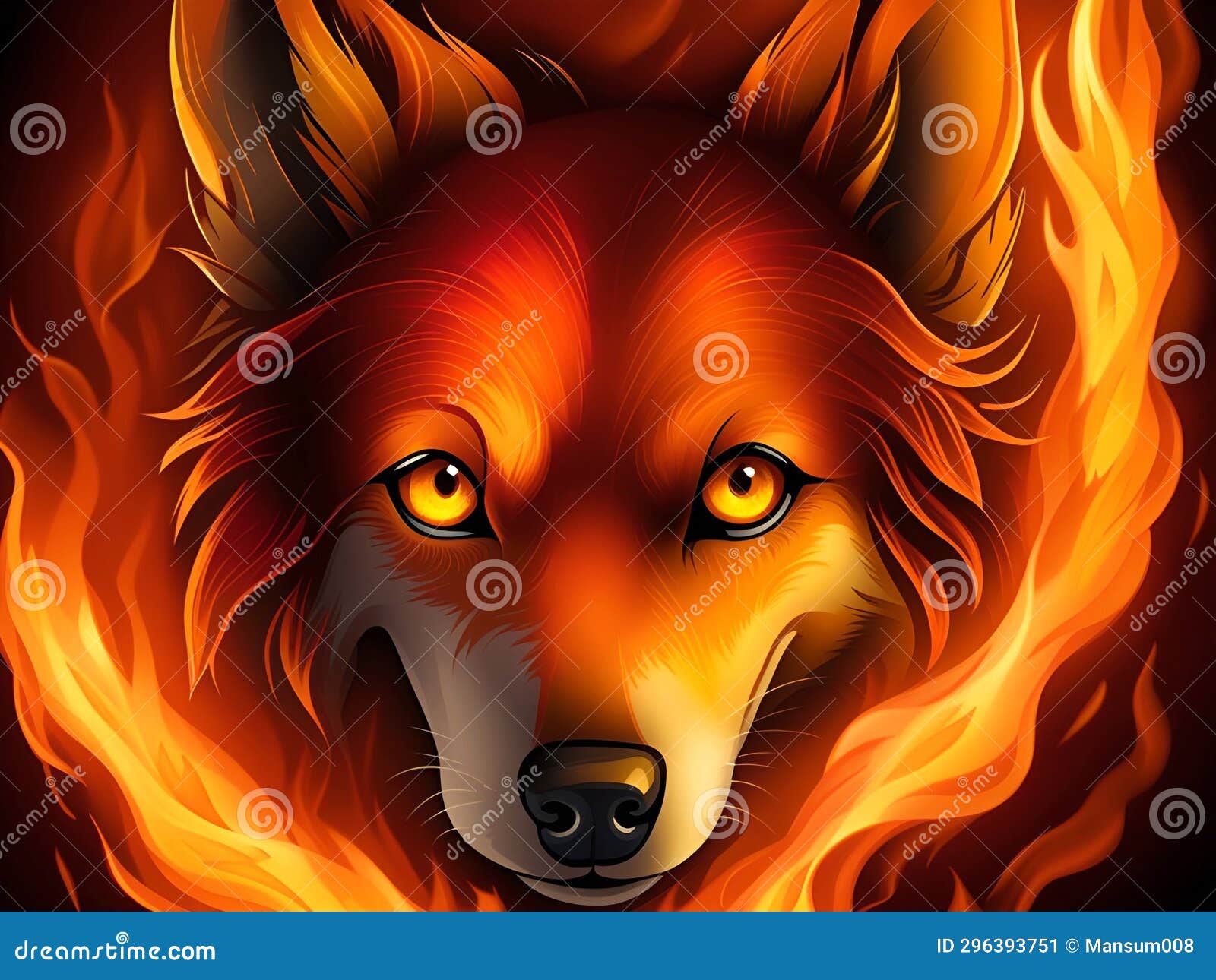 Fire dog with fire flame stock illustration. Illustration of animal ...
