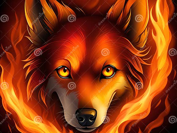 Fire dog with fire flame stock illustration. Illustration of animal ...